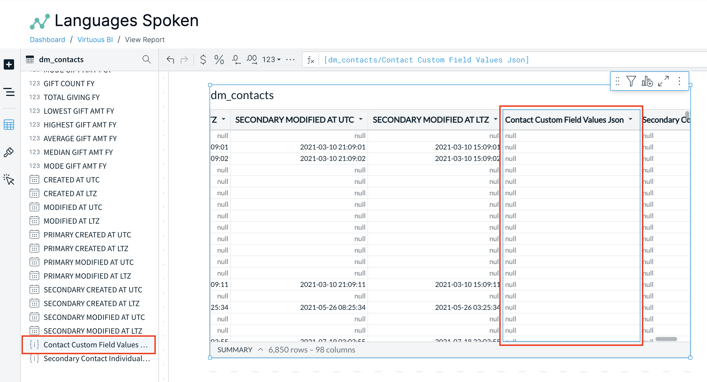 How Do I Include Custom Fields In Virtuous Bi Data Sets Virtuous