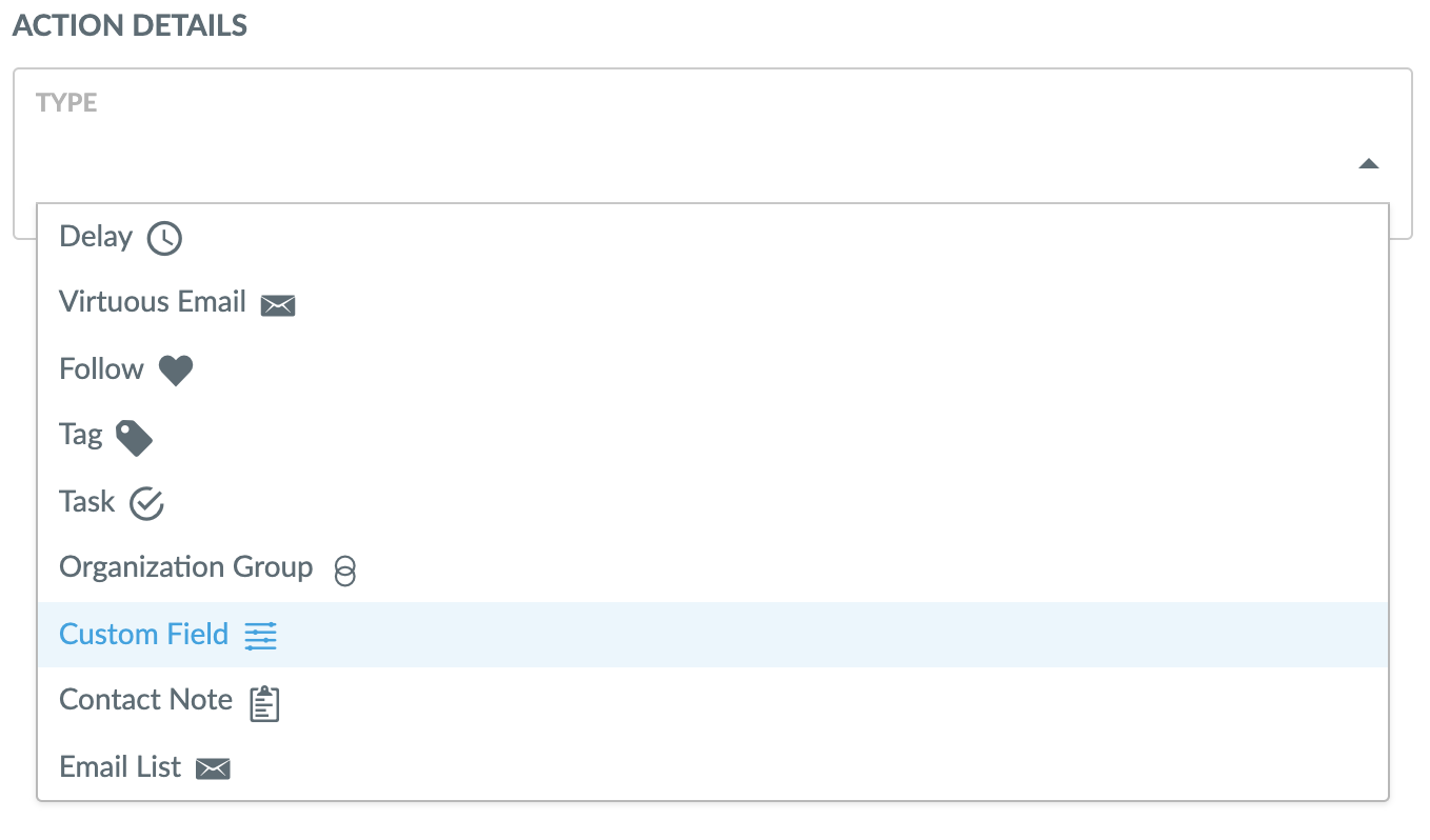 Workflow Actions - Custom Field – Virtuous