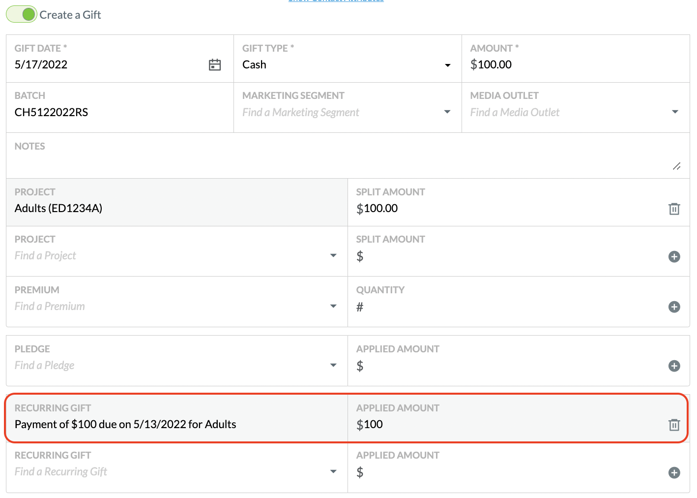 Matching Recurring Gift and Pledge Payments in Gift Entry – Virtuous